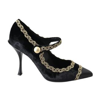 Dolce & Gabbana Schwarze Velvet Mary Jane Pumps - - Shoes - Damen - Schwarzk - 35 EU