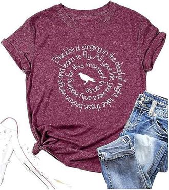 Generic Hauts de musique country pour femmes, T-shirts amples tendance pour sortir, mignons Blackbird chantant in The Dead of Night T-shirts d&eacute;contract&eacute;s 2025
