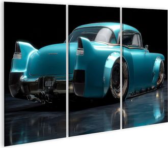 Islandburner Bild auf Leinwand Turkisblaues Retro Auto im Dunkeln Bilder Wandbilder Poster