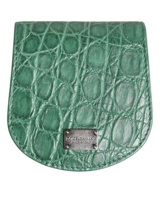 Dolce & Gabbana Mens Green Exotic Skin Coin Condom Case Holder Pocket Wallet Caiman Leather