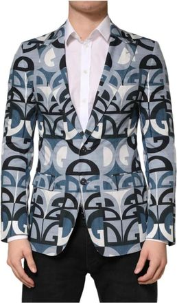 Dolce & Gabbana Homme, Costumes, Multicolore, Taille: S Logo Monogram Single Breasted Blazer