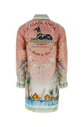 Casablanca Womens Printed Twill Shirt Dress Ethereal Exterior: Silk Maglieria Sweater
