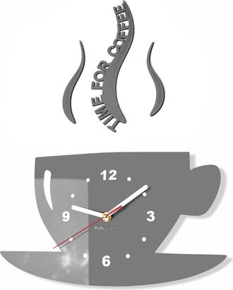 FlexiStyle Tasse Time for Coffee (Zeit für Kaffee) Moderne Küche Wanduhr grau, 3D römisch, wanduhr deko, 32 x 19cm