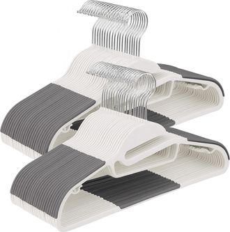Relaxdays Kleiderb&uuml;gel, 50er Set, rutschfest gummiert, Steg, &Ouml;ffnung U-Form, Krawattenhalter, B&uuml;gel platzsparend, wei&szlig;