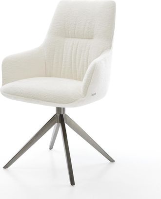 DELIFE Drehstuhl Zelia-Flex mit Armlehnen Bouclé Soft Beige Kreuzgestell breit Graphit 360° drehbar Wippfunktion Taschenfederkern, Esszimmerstühle