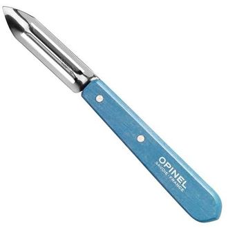 Opinel Opinel Couteau à éplucher en acier inoxydable Sandvik pour droitiers et gauchers - Manche en bois de hêtre bleu clair - Taille unique