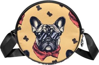 Generic Sac &agrave; bandouli&egrave;re rond rond pour femme, motif bouledogue fran&ccedil;ais, avec fermeture &eacute;clair, bretelles r&eacute;glables, style d&eacute;contract&eacute;