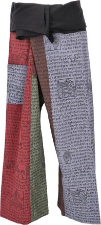 Guru Shop Thai Fischerhose aus Fester Baumwolle, Patchwork Wickelhose, Yogahose, Unigr&ouml;&szlig;e - Bordeauxrot/bunt, Herren/Damen