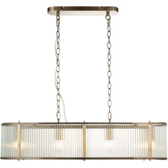 Endon Lighting Ridgeton Plafonnier suspendu de bar en laiton antique, verre stri&eacute; transparent, 4 x E14 - Endon