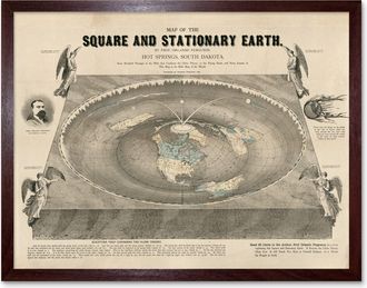 Artery8 Orlando Ferguson Vintage Map of the Square and Stationary Earth Flat Earth Art Print Framed Poster Wall Decor 12x16 inch