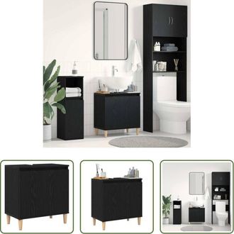 vidaXL vidaXL Holzschrank - Waschbeckenschrank mit T&uuml;r Schwarz Eichen-Optik 58 x 33 x 60 cm