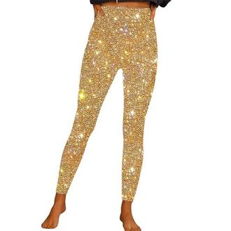 Generic Legging m&eacute;tallique pour femme - Paillettes argent&eacute;es - Rouge - Paillettes - Pantalon de f&ecirc;te - Pantalon de jogging skinny - Pantalon d&eacute;t&eacute; l&eacute;ger - Legg