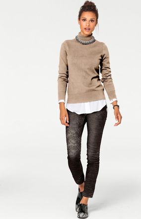 Heine Rollkragenpullover HEINE Rollkragen-Pullover, Damen, Gr. 34, beige, 100% Baumwolle, unifarben, Pullover Rollkragenpullover, Topseller