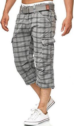 Indicode Hommes Nicolas Check Cargo Shorts | Pantalon Court Cargo 3/4 avec Ceinture Lt Grey Check S