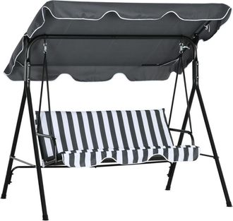 OUTSUNNY Balancelle de jardin 3 places toit r&eacute;glable acier polyester blanc gris ray&eacute;