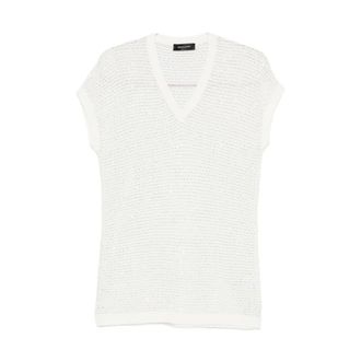 Fabiana Filippi Femme, Tops, Blanc, Taille: 38 FR Top col en V en maille ajour&eacute;e avec d&eacute;tails de sequins