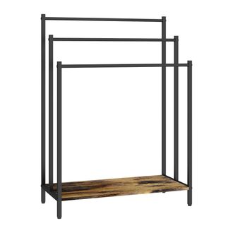 Relaxdays Handtuchst&auml;nder mit Ablage, HBT 81x60x28cm, Industrial, 3 Stangen, Handtuchhalter stehend, Dunkelbraun/schwarz