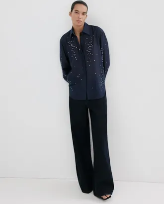 Mango Chemise lyocell strass bleu marine - Femme - XS - MANGO