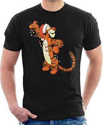 Disney Christmas Tigger Holding Festive Lights Mens T-Shirt