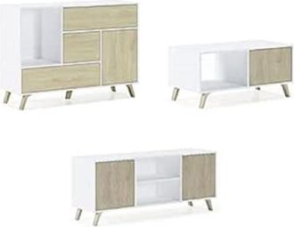Skraut Home | Ensemble Buffet + Meuble TV + Table Basse pour Salon | Mod&egrave;le Wind | Ensemble Salle &agrave; Manger | Structure R&eacute;sistante | Montage Facile | Finition Blan