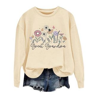 Generic Sweat-shirt femme pull &agrave; col rond t-shirt &agrave; manches longues grand sweat-shirt grande chemise floral graphique col ras du cou manches longues pour femm