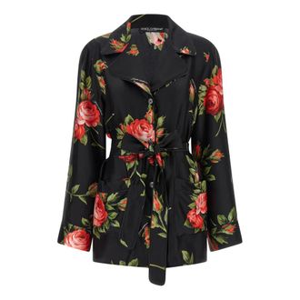 Dolce & Gabbana Femme, Blouses et Chemises, Noir, Taille: 42 FR Chemise en twill Vanity &agrave; imprim&eacute; bouquet de roses