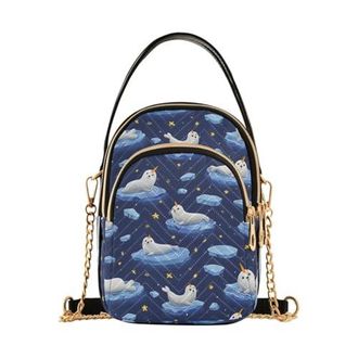 Mnsruu Seal Blue Petit sac &agrave; bandouli&egrave;re en cuir pour femme