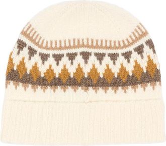 Moncler M4281 Fair Isle Wool Cashmere Winter Hat - White