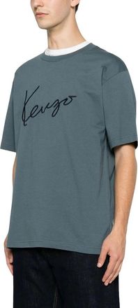 Kenzo Homme, Tops, Bleu, Taille: 2XL T-Shirt Brod&eacute; Signature
