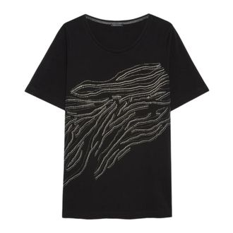 Fiorella Rubino Baumwoll-T-Shirt mit Zebra-Hotfix-Aufdruck - - Tops - Damen - Schwarzk - S