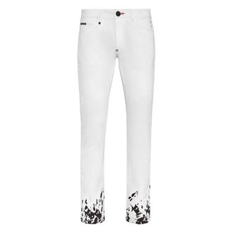 Philipp Plein Homme, Jeans, Blanc, Taille: W30 Pantalon en Denim Coupe Super Droite Tattoo