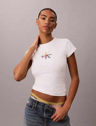 Calvin Klein Schmales Monogramm-t-shirt - Pride - Bright White - Damen - XL