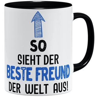 OM3 So sieht der beste Freund der Welt aus Tasse - Keramik Becher - 11oz 325ml - Beidseitig Bedruckt - Schwarz