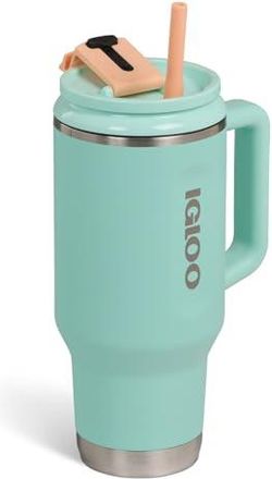 Igloo Travel Mug 32 - Thermos 900 ml inox avec paille, vert, &eacute;tanche, boissons gazeuses, garde 12h chaud, 48h froid, sans BPA, parfait pour d&eacute;placements