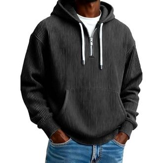 Generic Sweat &agrave; capuche pour homme - Manches longues - En tricot - Coupe droite - Avec fermeture &eacute;clair 1/4 - Confortable - T-shirt de sport - Pull de transit