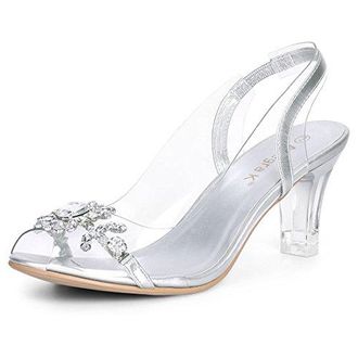 Allegra K Sandales à Talons Ouverts à Bout Ouvert et Strass à Fleurs Argent 37