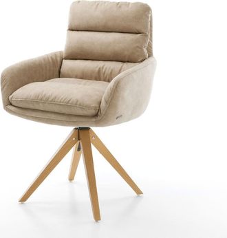 DELIFE Esszimmerstuhl Abelia-Flex mit Armlehnen Mikrofaser Beige Vintage Holzgestell kantig Natur, Esszimmerst&uuml;hle