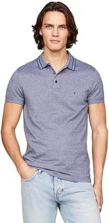 Tommy Hilfiger Homme Polo Manches Courtes Slim, Bleu (Faded Indigo/White), S