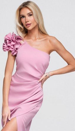 Ombre Abendkleid Damen Abendkleid mit asymmetrischem Ausschnitt Pink XS (kein Set, 1-tlg) Dekorative Applikation