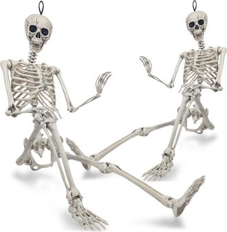 Com-Four 2X Deko-Skelett 160cm für Halloween - XXL-Gerippe aus Kunststoff zum Hängen - lebensgroßes Knochengerüst mit Grusel-Faktor für Halloween, Fasching, Mo