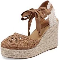 Queen Helena Sandales compens&eacute;es pour femme ZM11049, Camel, 37 EU