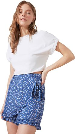 Trendyol Damen Frill Shorts Rock. Casual Shorts Hotpants, Blau, 34
