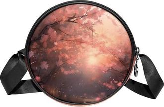 Generic Petit sac &agrave; bandouli&egrave;re rond pour femme, motif fleurs de cerisier avec fermeture &eacute;clair, bretelles r&eacute;glables, sac &agrave; main rond d&eacute;contract&eacute; pour femmes 