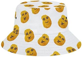Generic Nuggets De Poulet Frit Blancs Dessin Animé Drôle Chapeau Pêche Pliable Seau Chapeau Anti-UV Casquettes Visières pour Voyage Loisirs Été