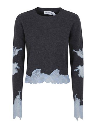 Self Portrait Rundhalspullover - Grau