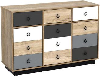 Vente-Unique Vente-unique - Commode krypton - 3 tiroirs et 3 portes - Coloris : chêne, blanc et gris