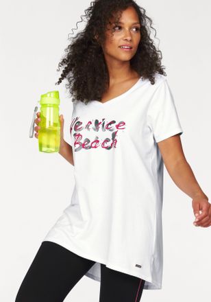 Venice Beach Longshirt VENICE BEACH, Damen, Gr. 52/54, wei&szlig;, Obermaterial: 60% Baumwolle, 40% Polyester, bedruckt, figurumspielend extralang, herzf&ouml;rmiger Ausschni