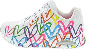 Skechers Femme Uno Highlight Love Basket, Cuir Duraleather Blanc et Imprimé C Urs Multiples, 38 EU