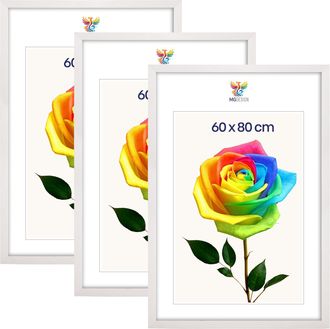 MG Design 3er Set Bilderrahmen 60 x 80 cm - Posterrahmen mit Wei&szlig; Echtholzrahmen und bruchsicherem Acrylglas, Hoch & Quer mit verst&auml;rkter Wandaufh&auml;ngung