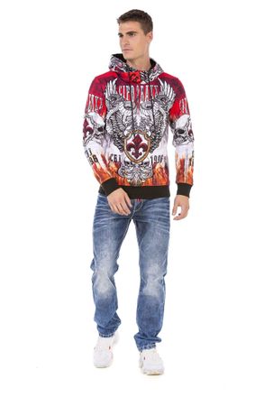 Cipo & Baxx Herren Hoodie Sweatshirt CL469 Rot - Stylischer Pullover im Casual Streetwear Look mit Kapuze & K&auml;ngurutasche - Bequemes Oberteil f&uuml;r Alltag & Freizei